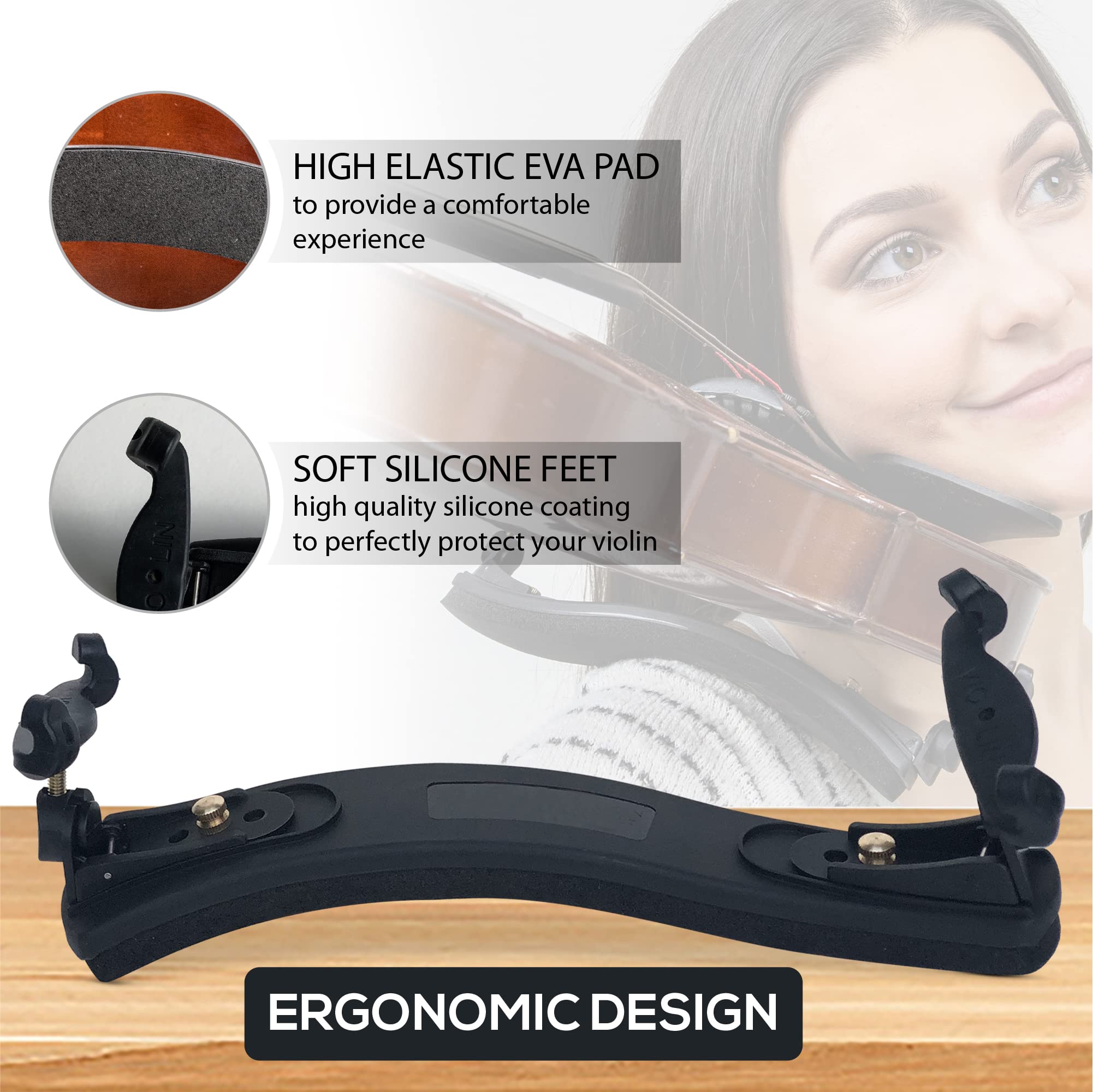 Raj Unique Collection Violin Shoulder Rest - Foam Shoulder Rest for 3/4 and 4/4 Size Violins and Violas - Adjustable Height and High Grip Collapsible Feet - Padded Cradle, Strain and Fatigue Remover