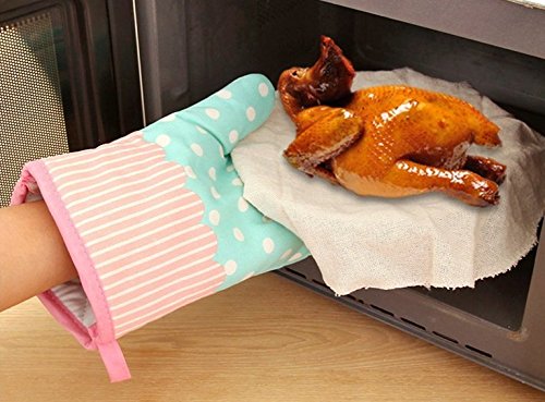 Set of Two Oven Mitts | Heat Resistant Cotton Kitchen Pot Holder [Decorative Kitchen Oven Mitt] Oven Glove | Kitchen Mitts (Dotted Blue)