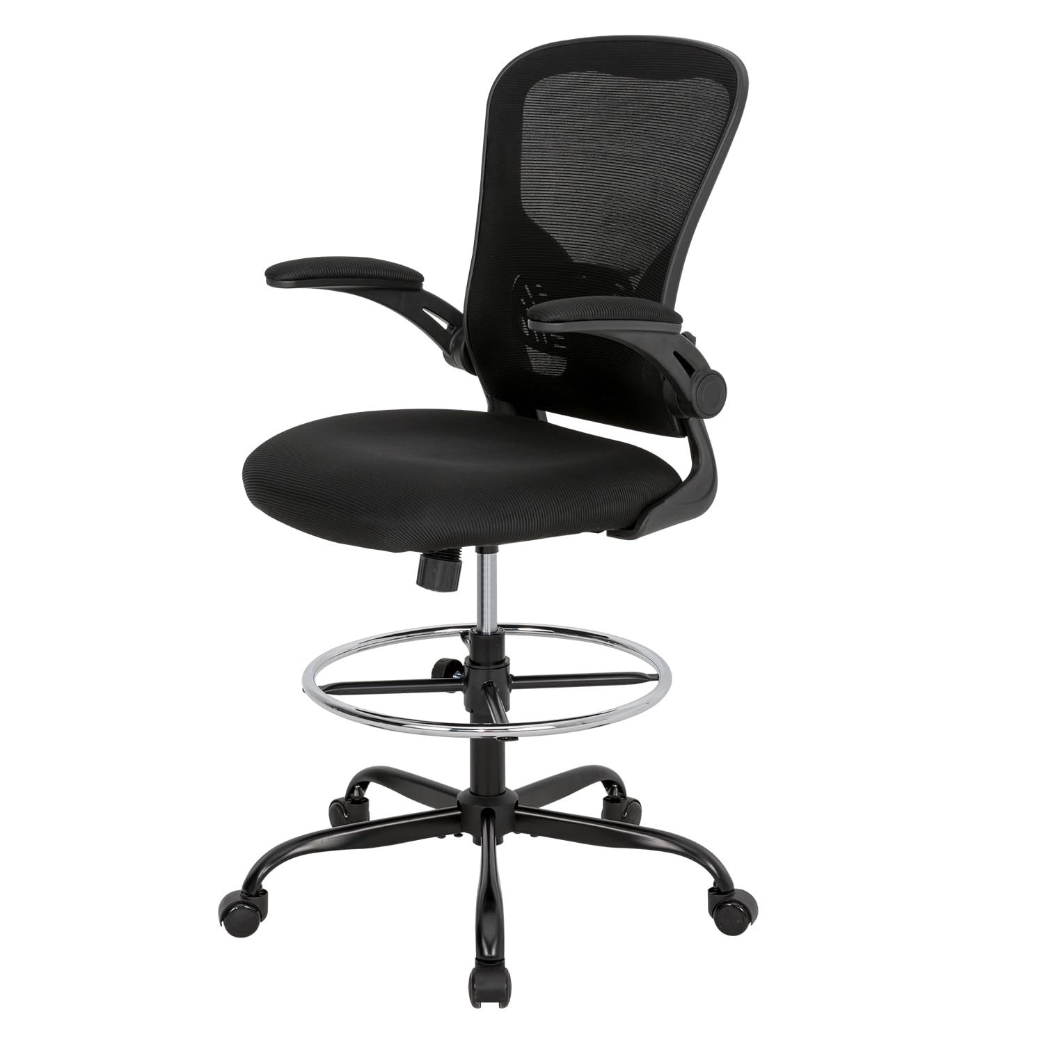 Okeysen Drafting Chair Tall Office Chair, Standing Desk Chair with 3.9’’ Thicken Cushion & Flip-Up Armrest, Drafting Stool with Adjustable Lumbar Support & Footrest Ring.