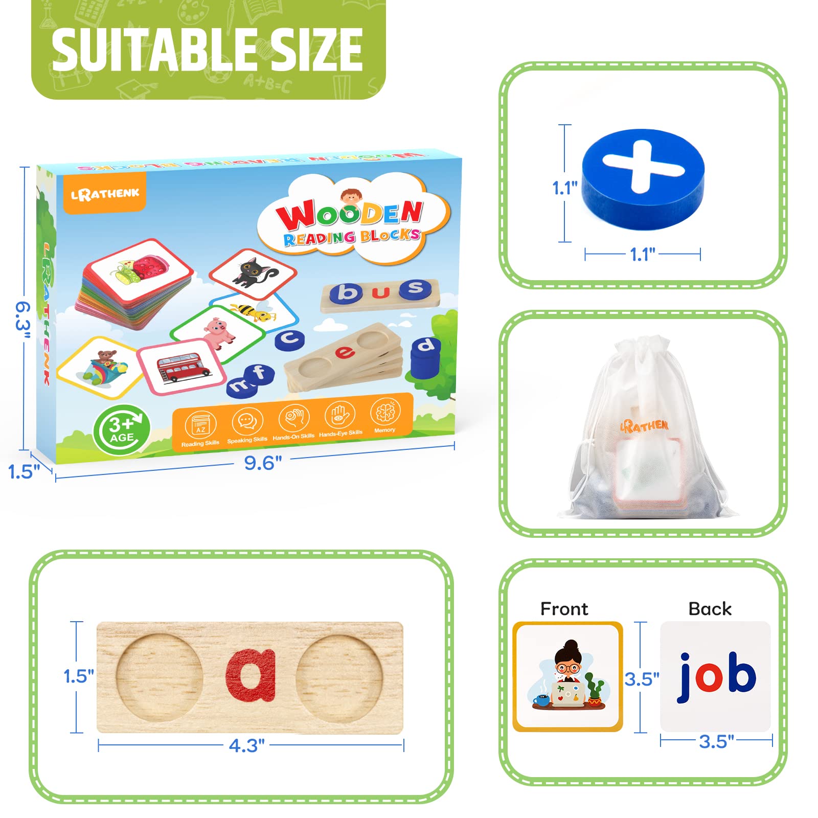 Wooden CVC Word Spelling Games, Educational Toys for 3-6 Years Old Kids,Kindergarten Learning Activities, See and Spell Learning Toys for Kids 3-5