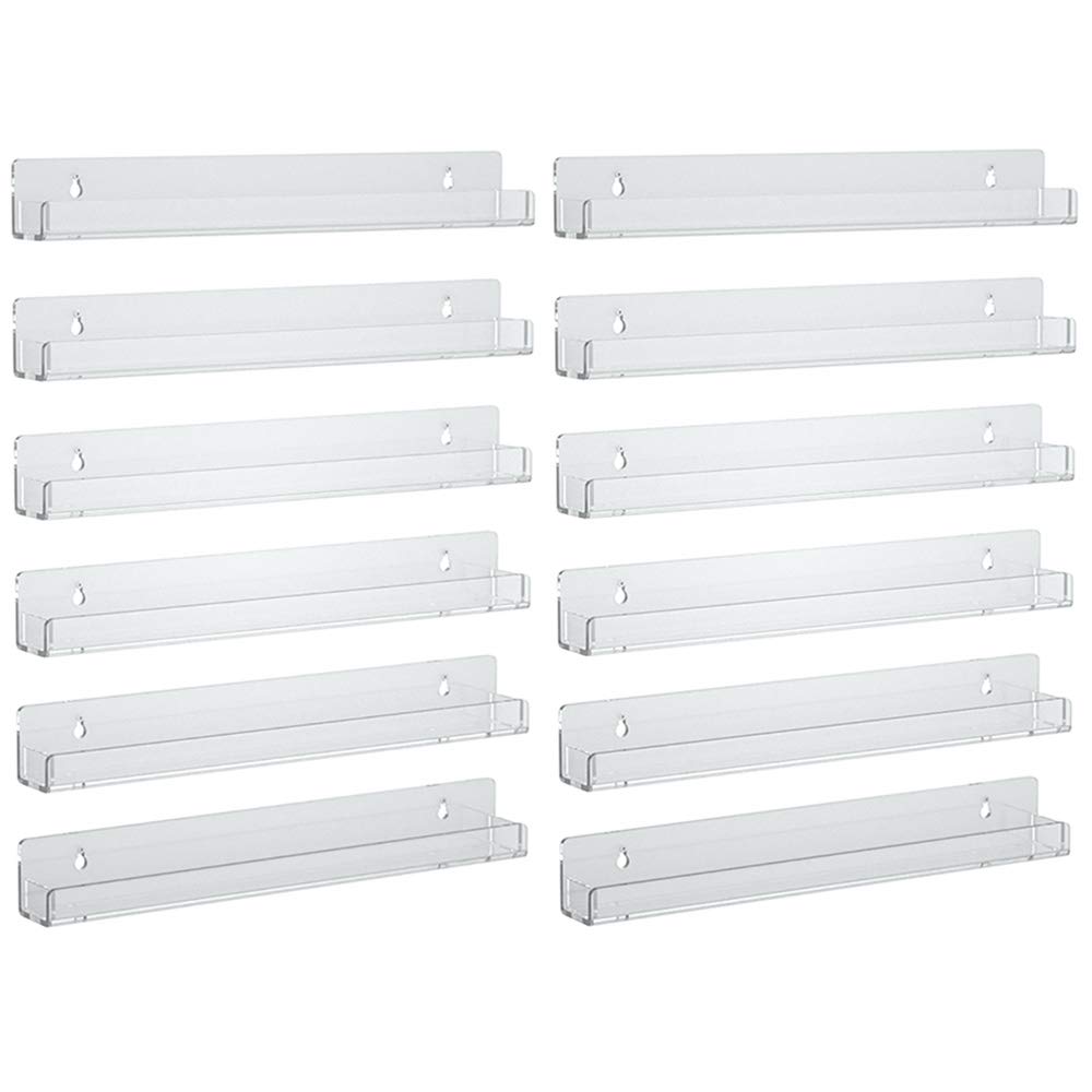 NIUBEE 2 Pack Nail Polish Rack Wall Mounted Shelf with Removable Anti-slip End Inserts, Clear Acrylic Nail Polish Organizer Display 30 Bottles