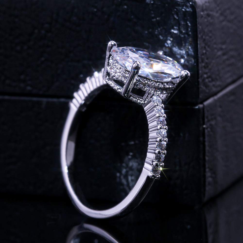 Platinum Plated 4 Carat Brilliant Cut Solitaire Oval Zirconia CZ Engagement Ring Purpose Statement Anniversary Halo Ring 6