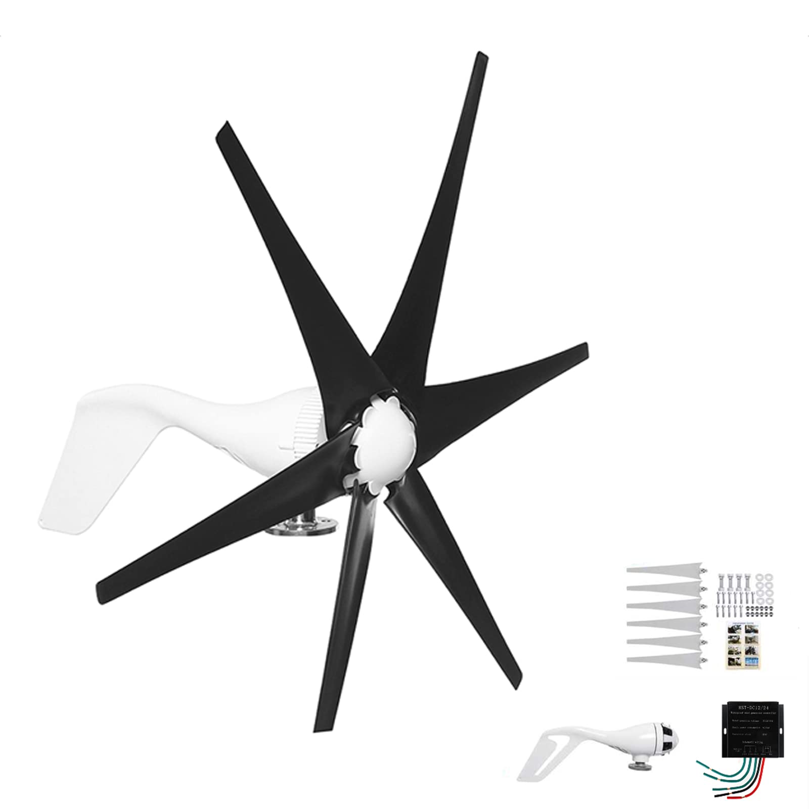 QAZNHODDS Wind Turbine Generator kit, 6000W 6 Blade Wind Industrial Machinery Equipment with Wind Boosting Controller for Terrace, Marine, Motorhome, Chalet, Boat,1,48V