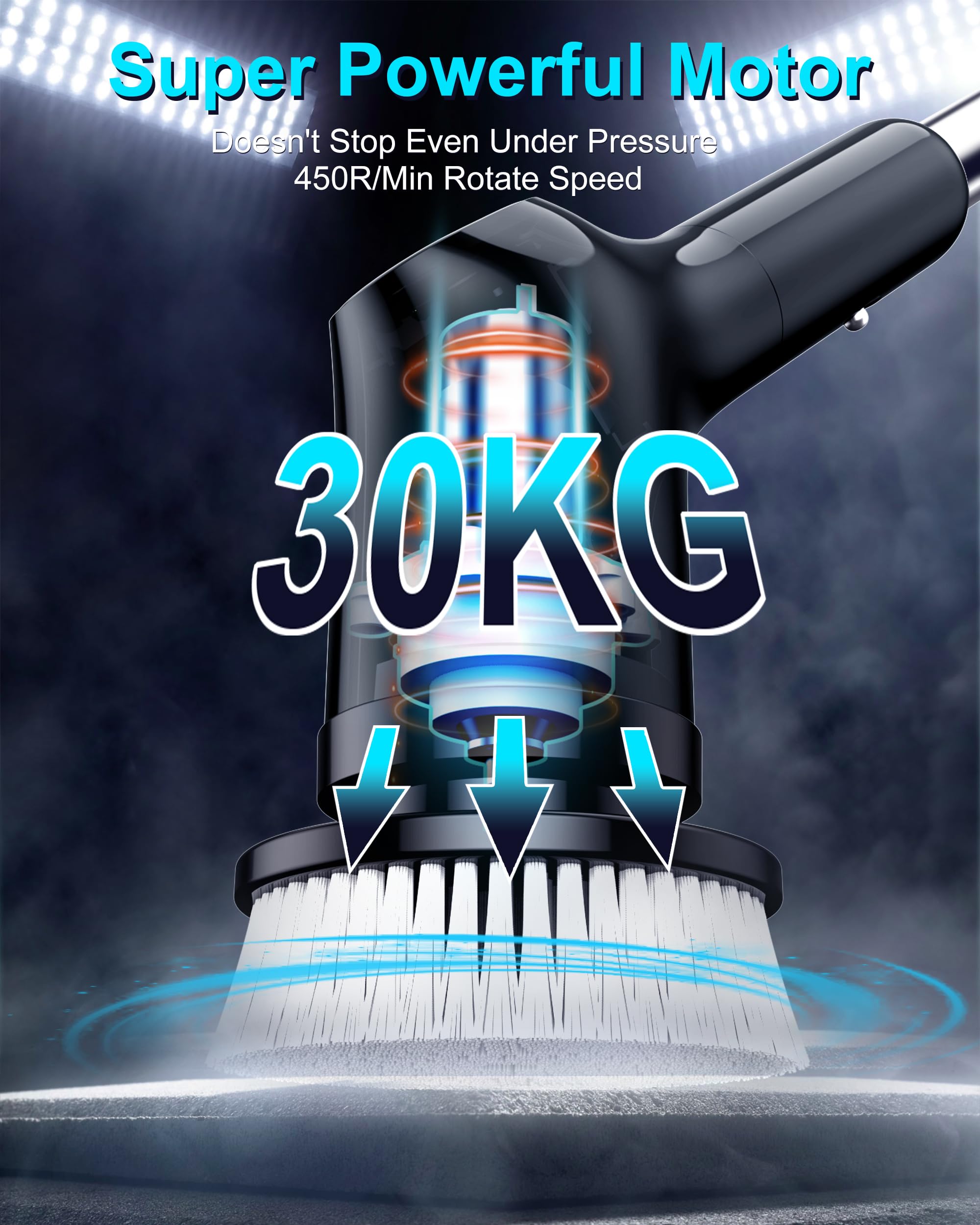 Yonlog Electric Spin Scrubber, FRIWOLE Upgraded Cordless Cleaning Brush with LED Display, 3 Speeds, 8 Replaceable Brush Heads, Adjustable & Detachable Handle, 450 RPM, for Bathtub, Tile, Floor, Black