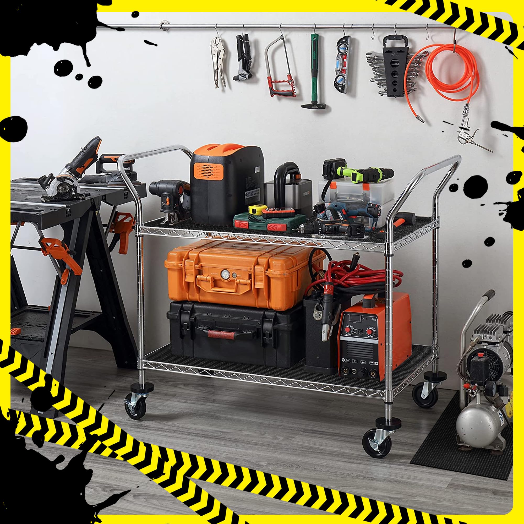 PABUSIOR Tool Box Drawer Liner - 5mm Thick, 15.4 in Wide x 98 in, Double-Sided Non-Slip Toolbox Drawer Mat, Strong Grip Easy to Cut Garage Shelves, (Black)