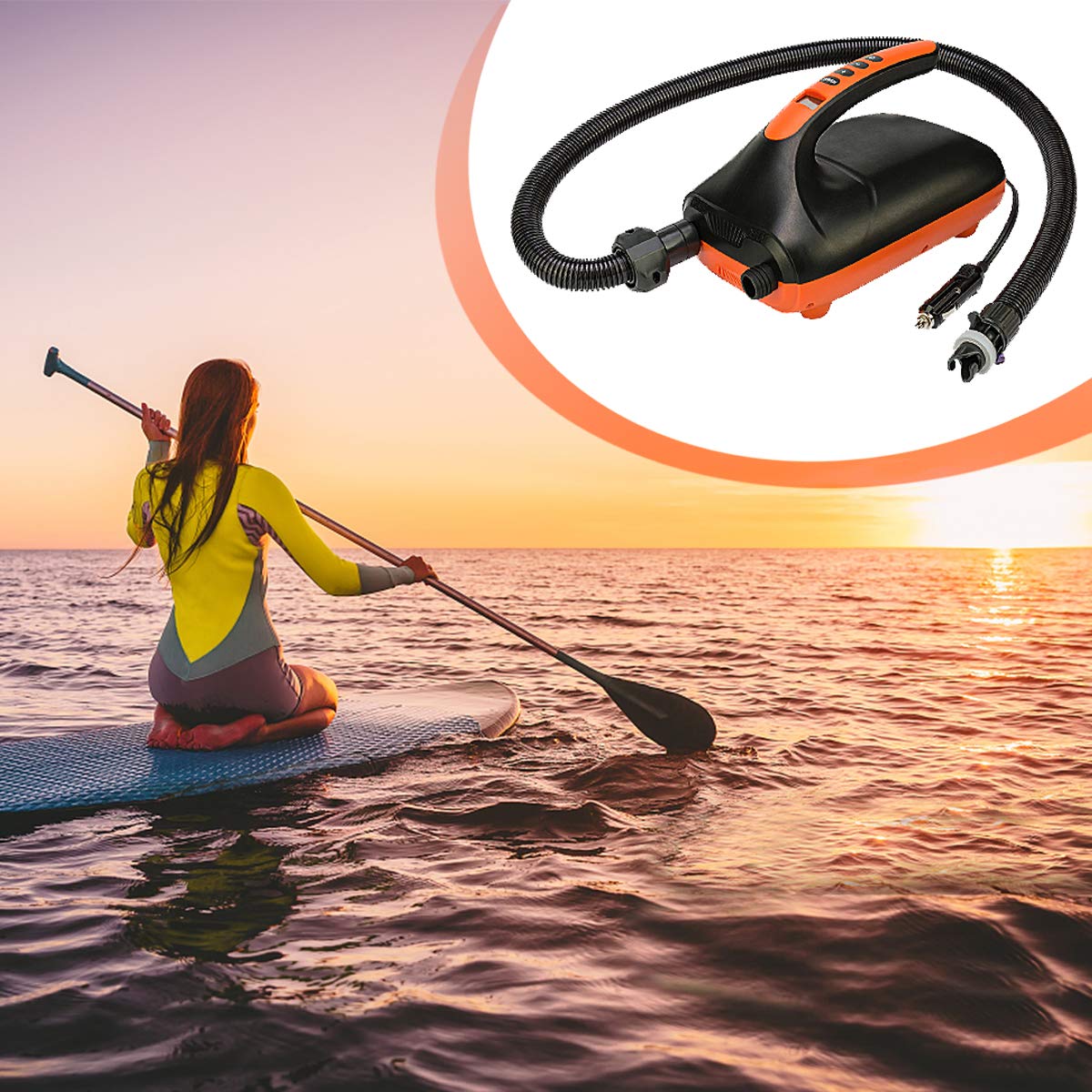 Paddle Board Pump,SUP Air Pump 20PSI High Pressure,Electric Portable Pump,12v Air Pump,Intelligent Dual Stage & Auto-Off Inflation & Deflation Function for Paddle Boards,Inflatable Boats,Kayaks