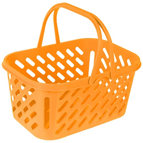 Shopping Basket Small Plastic Grocery Basket with Handles - Portable Supermarket Storage Basket for Mall Store Shop - Orange, 12x8x5 Inch