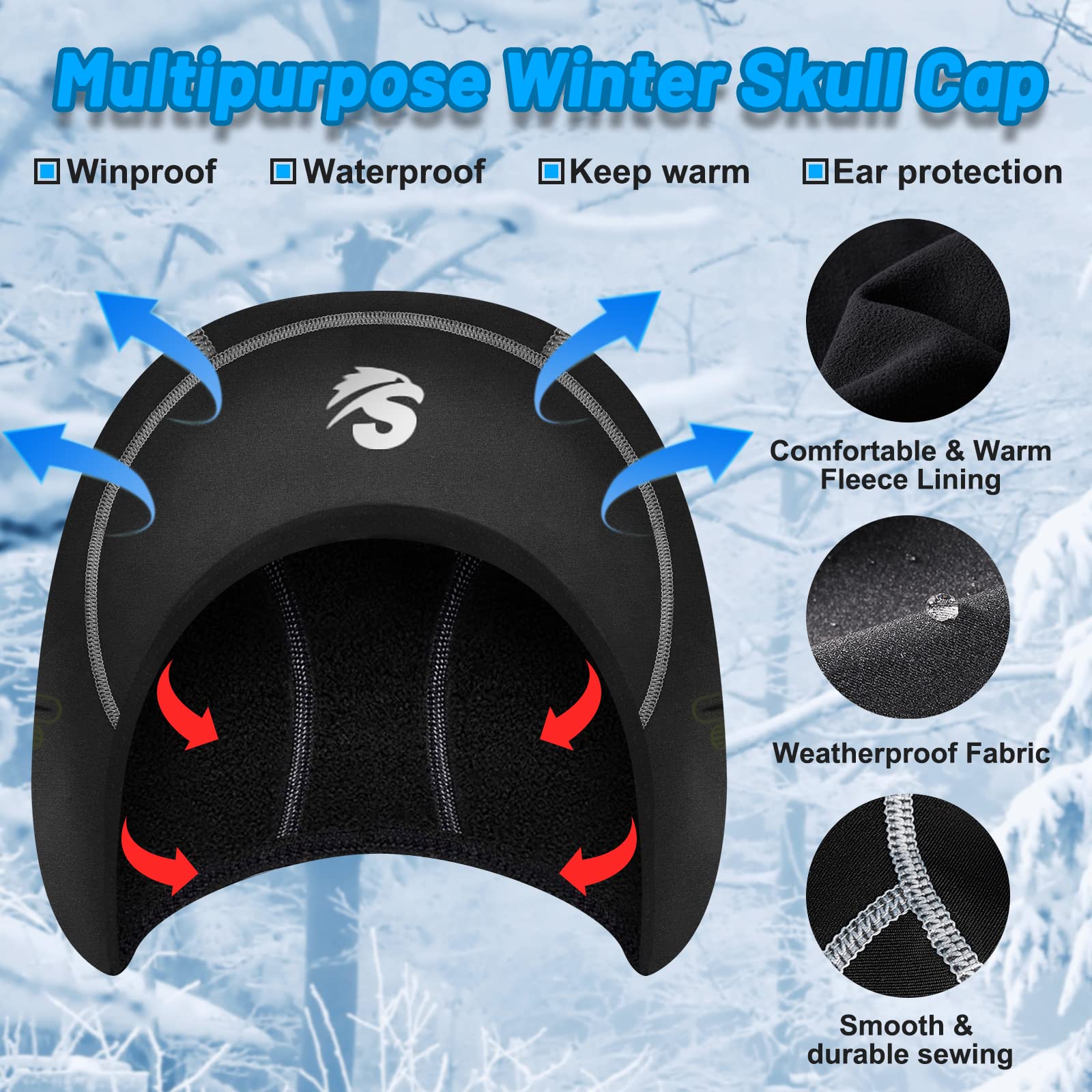 Seektop 2 Pack Skull Cap Helmet Liner for Men, Cycling Running Sweat Wicking Skullcap Beanie, Fits Under Helmets (Black&Gray New)
