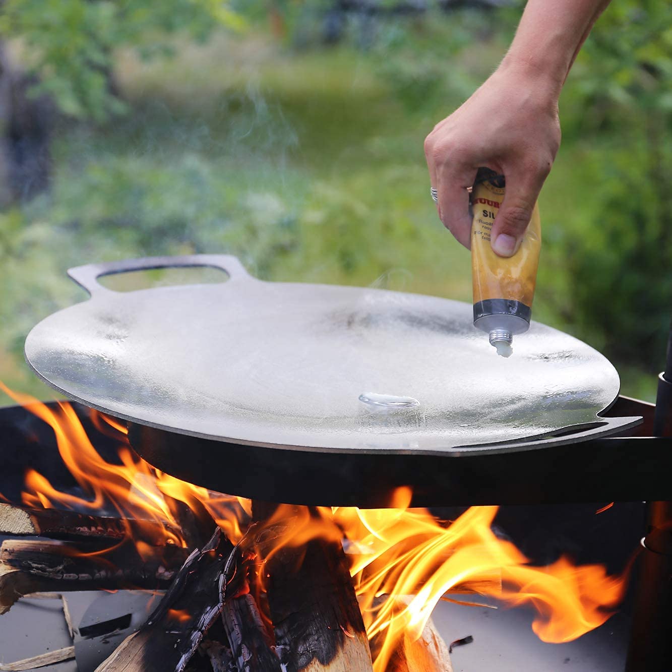 Muurikka Grill Pan, 58 cm, Outdoor Pan, Fire Pan with Legs - Made of Robust Rolled Steel for Campfires & Firepit & Grill