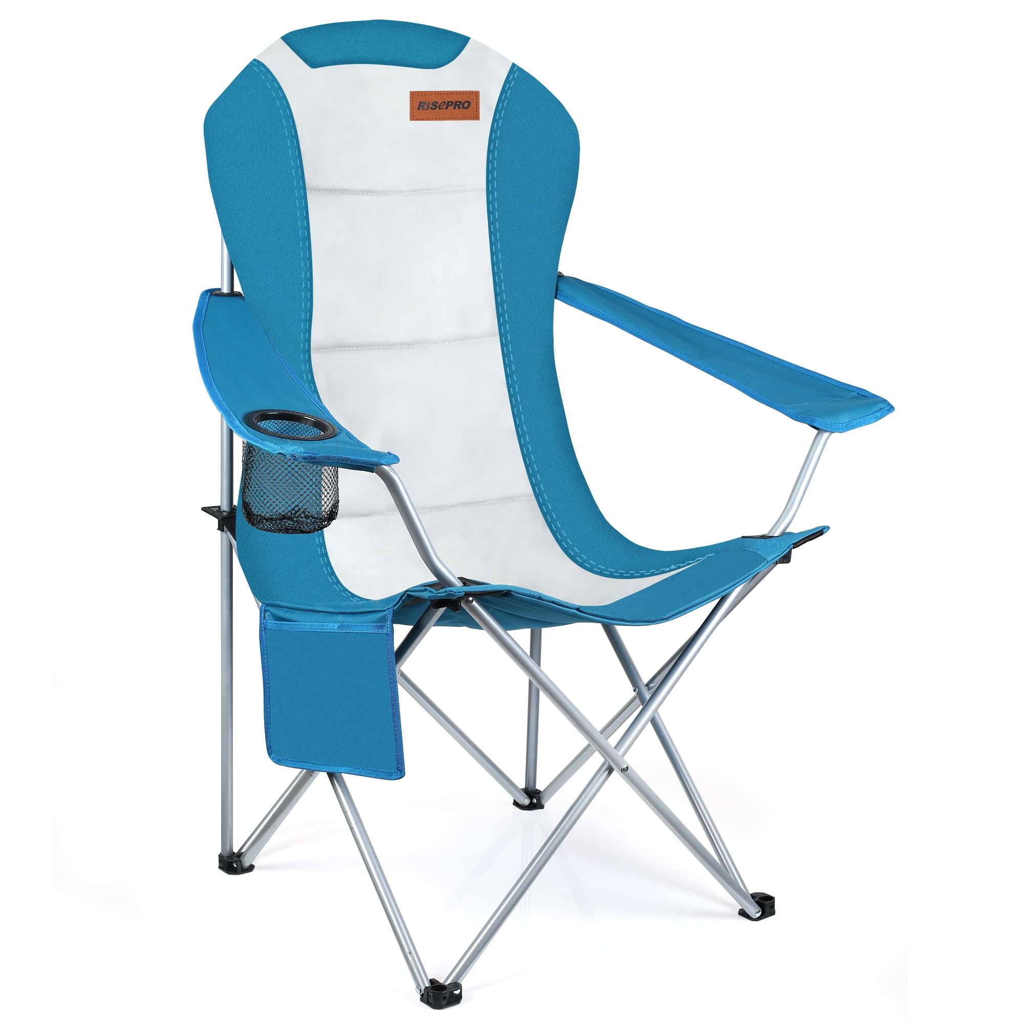 RISEPRO Oversized Camping Folding Chair Heavy Duty Support 265 LBS Heavy Duty Steel Frame Arm Chair with Cup Holder Fully Padded Back Chair Portable for Outdoor DC