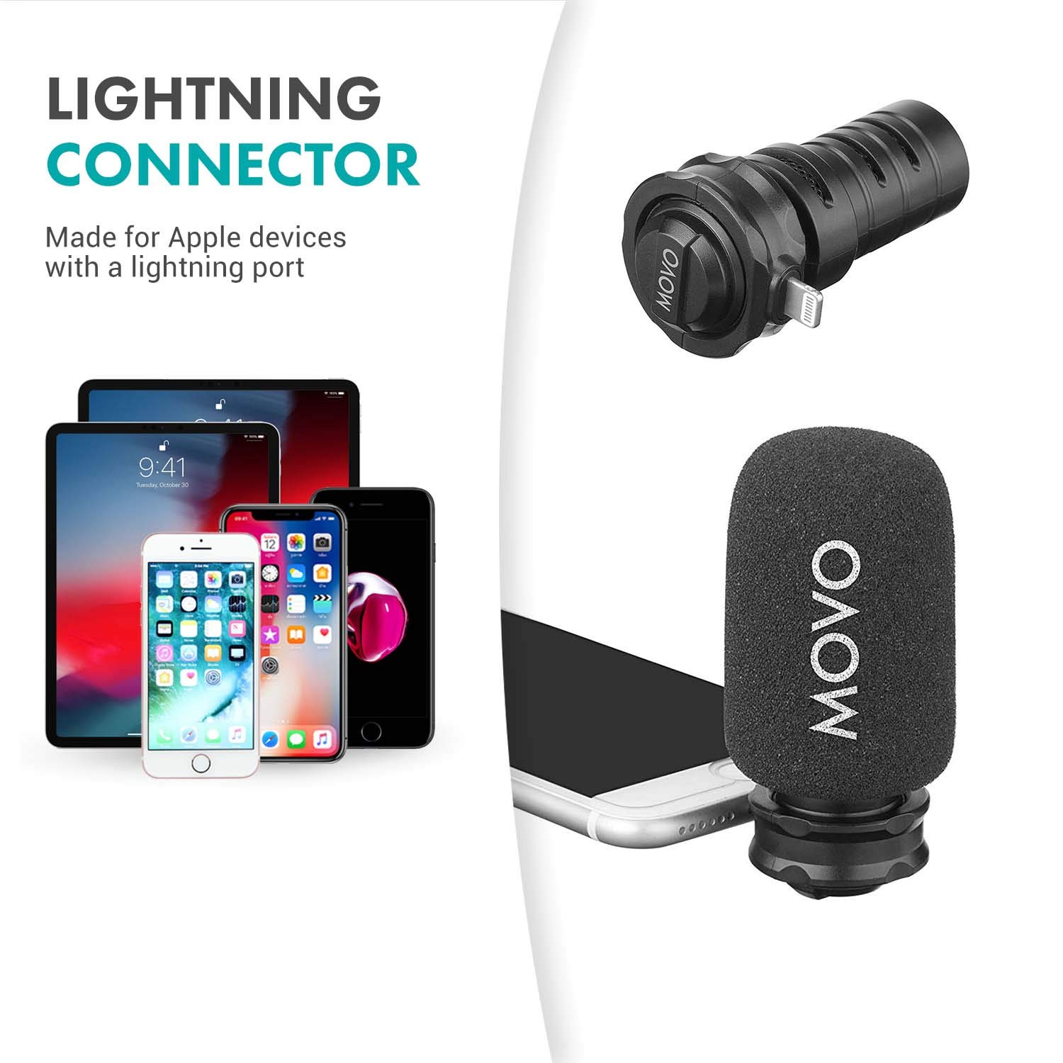 Movo LPM100 MFi Certified Lightning Directional Stereo Cardioid Microphone Compatible with iPhone, iPad, iPod, iOS Smartphones and Tablets