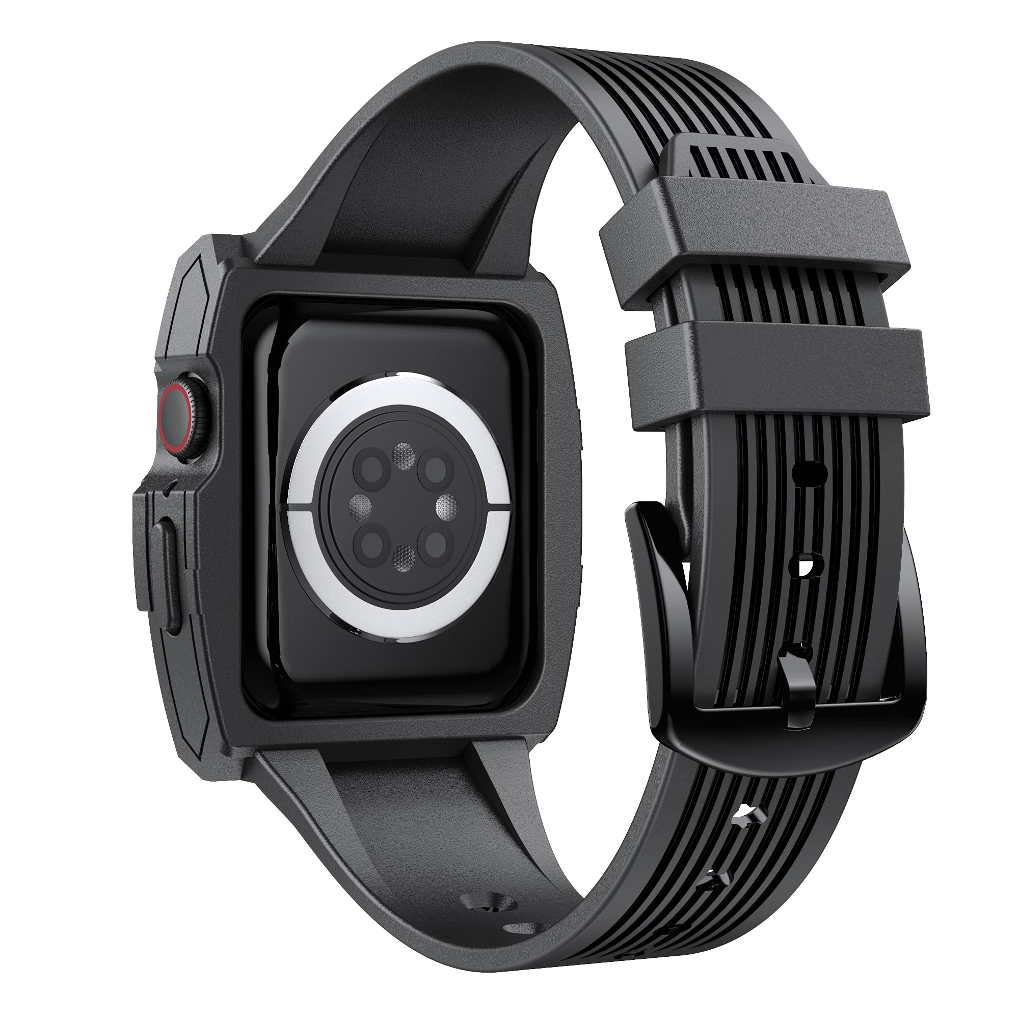 NotoCity Compatible with 42mm/44mm Apple Watch Matte Black Uni-body TPU Band for Apple Watch SE/Series 6/5/4, Black Buckle
