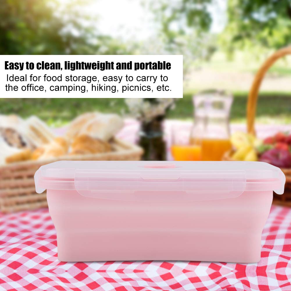 Silicone Food Storage Containers, Rectangle Lunch Boxes Collapsible Meal Prep Containers for Picnic Travel, Microwave Freezer Dishwasher Safe(800ML Pink)