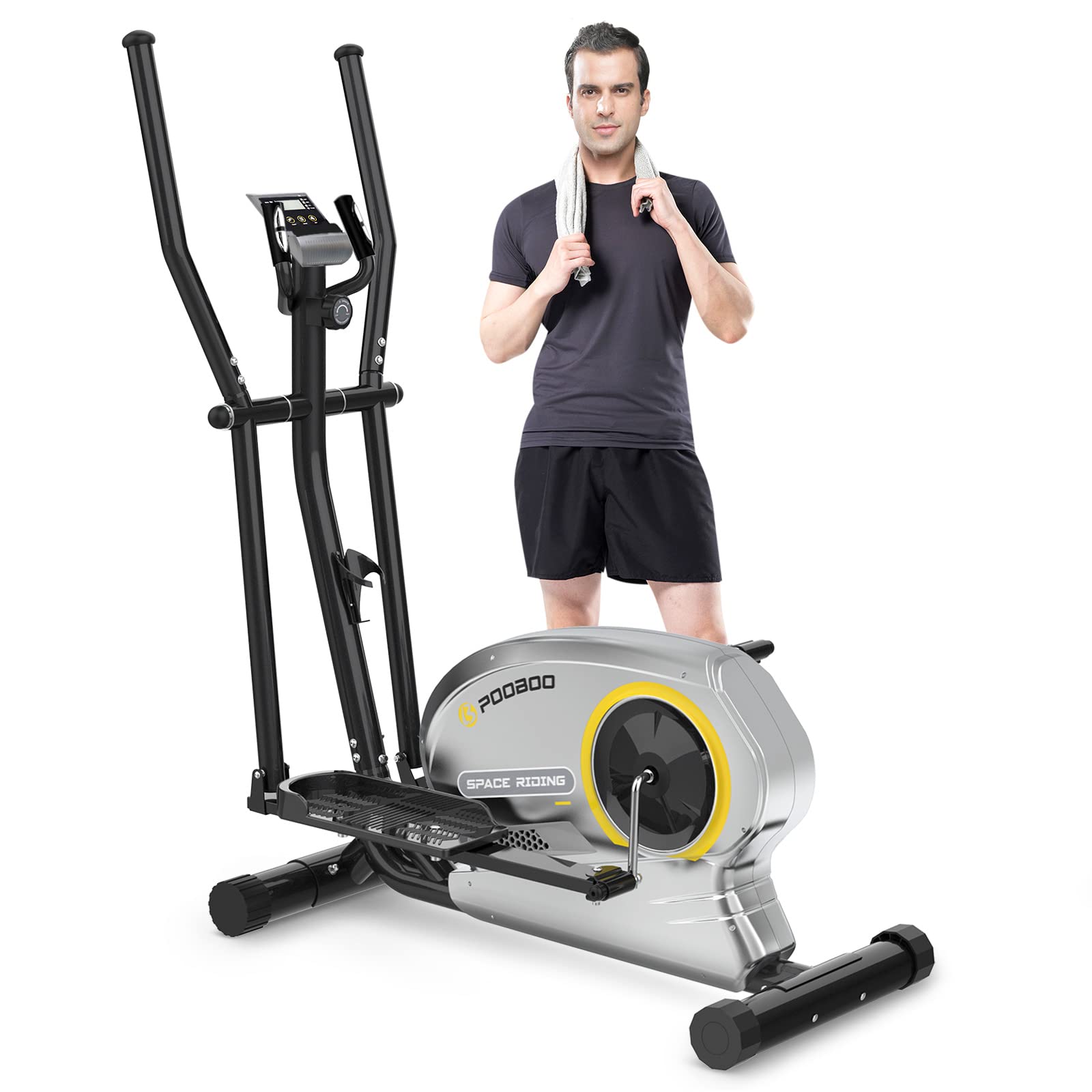 pooboo Elliptical Trainer Magnetic Elliptical Machines for Home Use Portable Elliptical Trainer with Pulse Rate and LCD Monitor (Primrose)