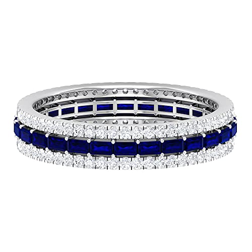 Rosec Jewels Certified Lab Grown Blue Sapphire Eternity Band Ring, Sapphire Diamond Band, Wedding Anniversary Ring, 14K White Gold, Size:US 10.50
