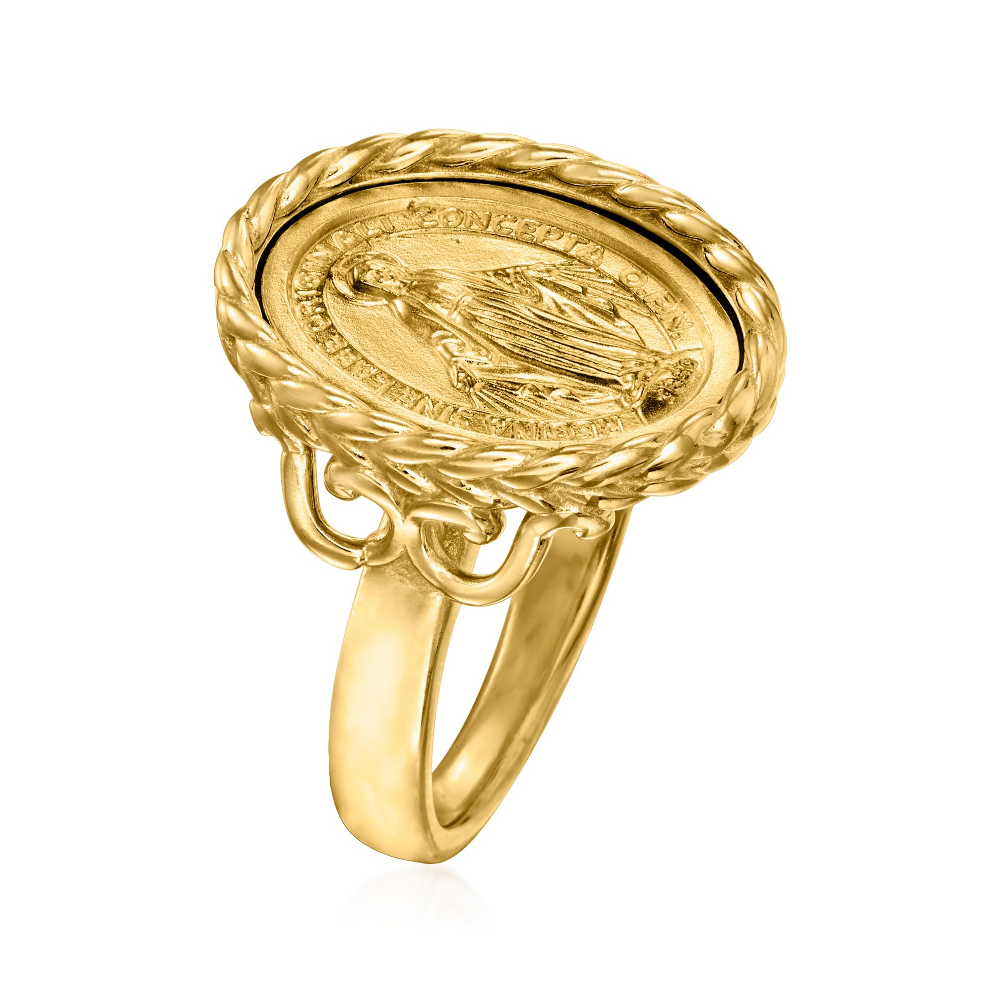 Ross-Simons Italian 18kt Gold Over Sterling Miraculous Medal Frame Ring. Size 8