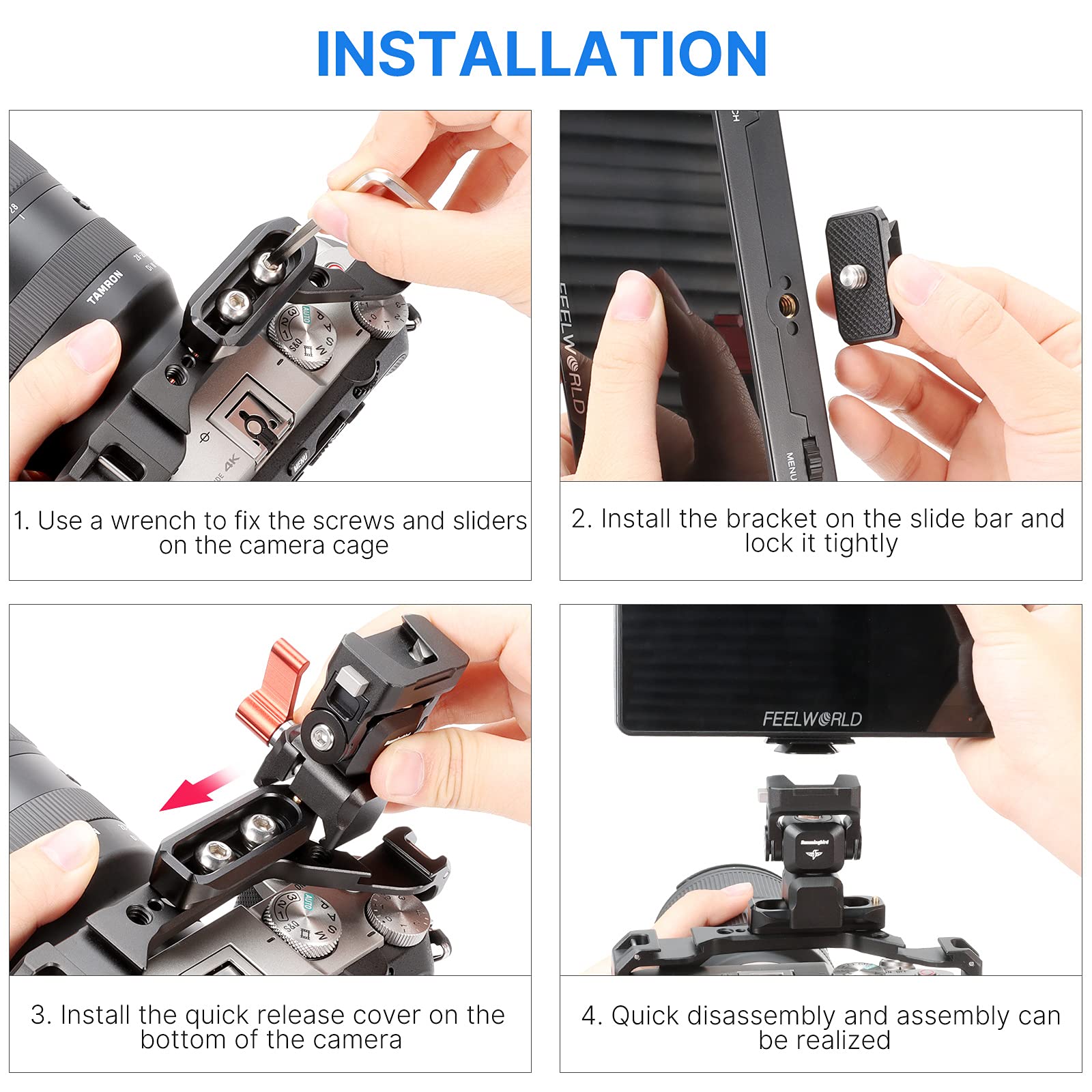 R082 Quick Release Monitor Mount 360° Adjustable NATO Rail Monitor Clamp for Camera Cage, 1/4" QR Slide Plate Video Shooting Accessories
