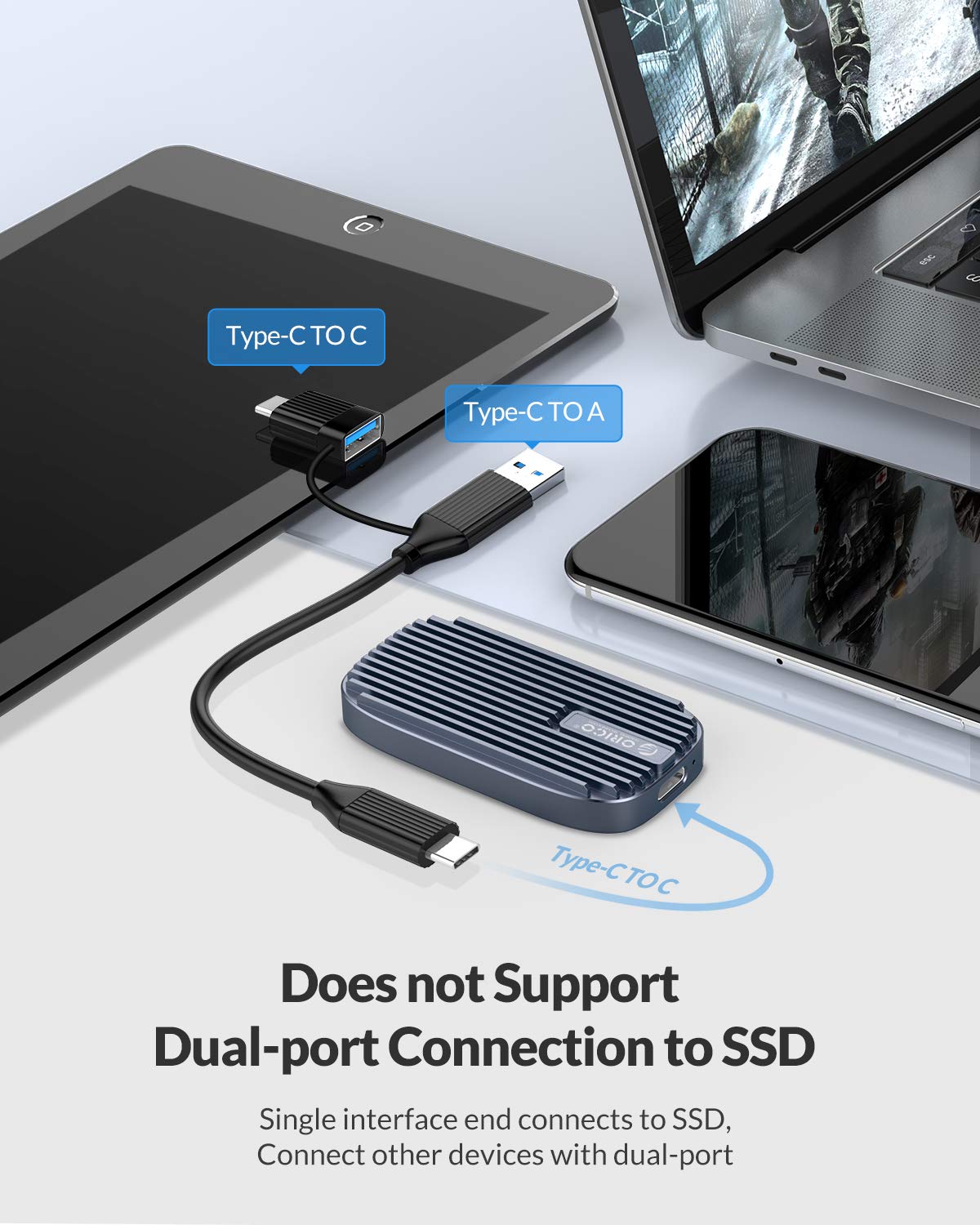 ORICO Mini 480GB Portable SSD,USB 3.1 External Solid State Drive up to 520MB/s,Portable External SSD for PC/Laptop/Mac/Android/Xbox/PS4/Router-CN210