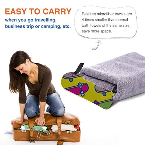 MOVTBA Quick Dry Beach Towel Microfiber Compact Absorbent Beach Towel Quick Drying with Carrying Bag Interesting Sports Skateboarding Beach Accessories for Girls