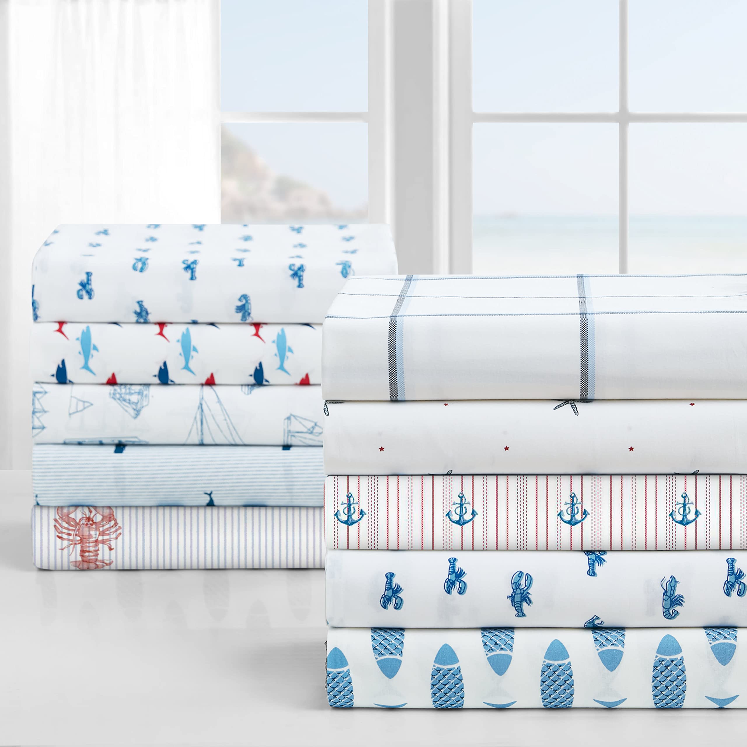 Nautica - Twin Sheets, Cotton Percale Bedding Set, Coastal Home Decor, Dorm Room Essentials (Beaux Stripe Navy, Twin)