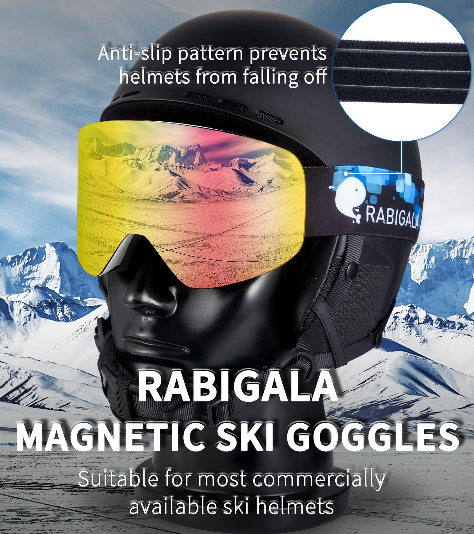 RABIGALA Ski Goggles with Detachable Lens, Frameless Magnetic Interchangeable Lens Anti-Fog 100% UV Protection Snowboard Snow Goggles (revo/silver)