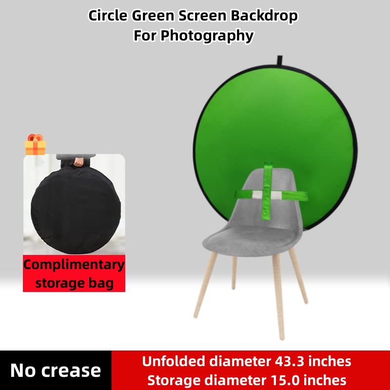 Portable Green Screen Backdrop, Collapsible Webcam Background, Green Screen Chroma Key for Video Chats, Zoom, Online Video Meeting, Photo with with Storage Bag (43.3×43.3inch(Circle))