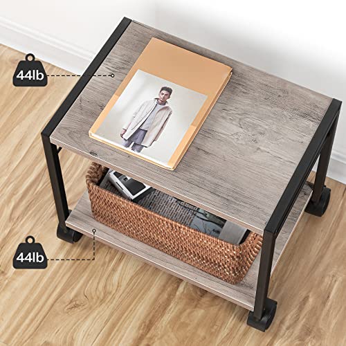 MAHANCRIS Under Desk Printer Stand, 2-Tier Printer Cart with Storage, Rolling Printer Table on Wheels and 2 Hooks, Printer Holder for Desk Shelf Organizer for Home Office, Greige PTHG2001Z