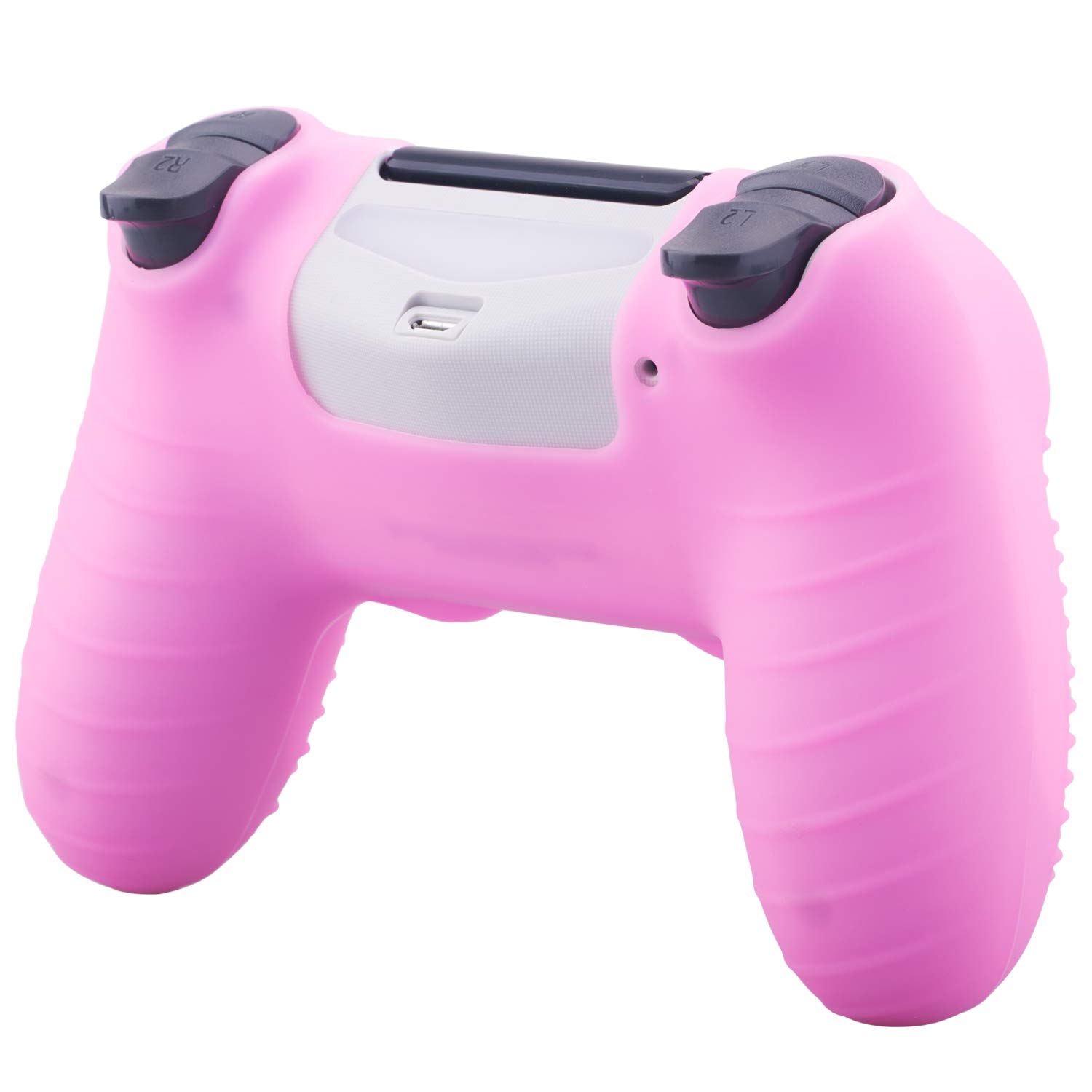MXRC Silicone Rubber Cover Skin Case x 1 Anti-Slip Studded Dots Customize for PS4/SLIM/PRO Controller x 1(Pink) + Cat Paw Thumb Grips x 2