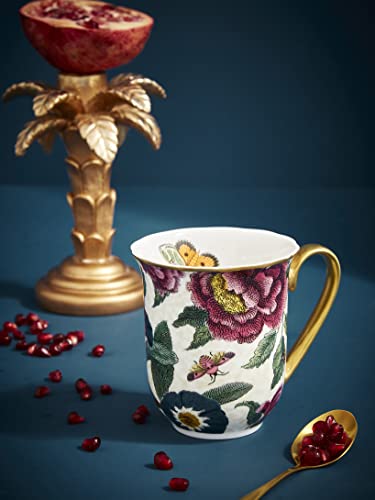 Spode Creatures of Curiosity Collection Cream Floral Coffee Mug, 12 Ounce, Gold Rim and Handle, Made of Fine China, Mugs for Coffee, Tea Cup, Hand Wash
