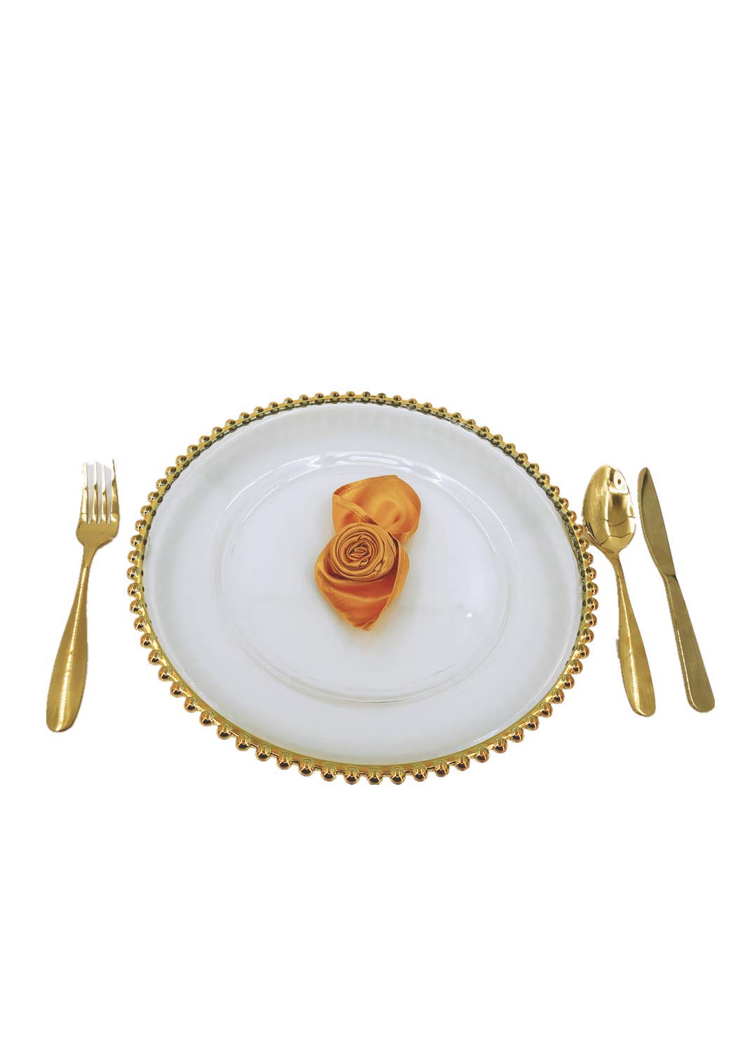 USA Party Flower Elegant Clear Acrylic(Plastic) Charger Plate with Bead Rim, Set of 12 (12.5 inch) (Gold)