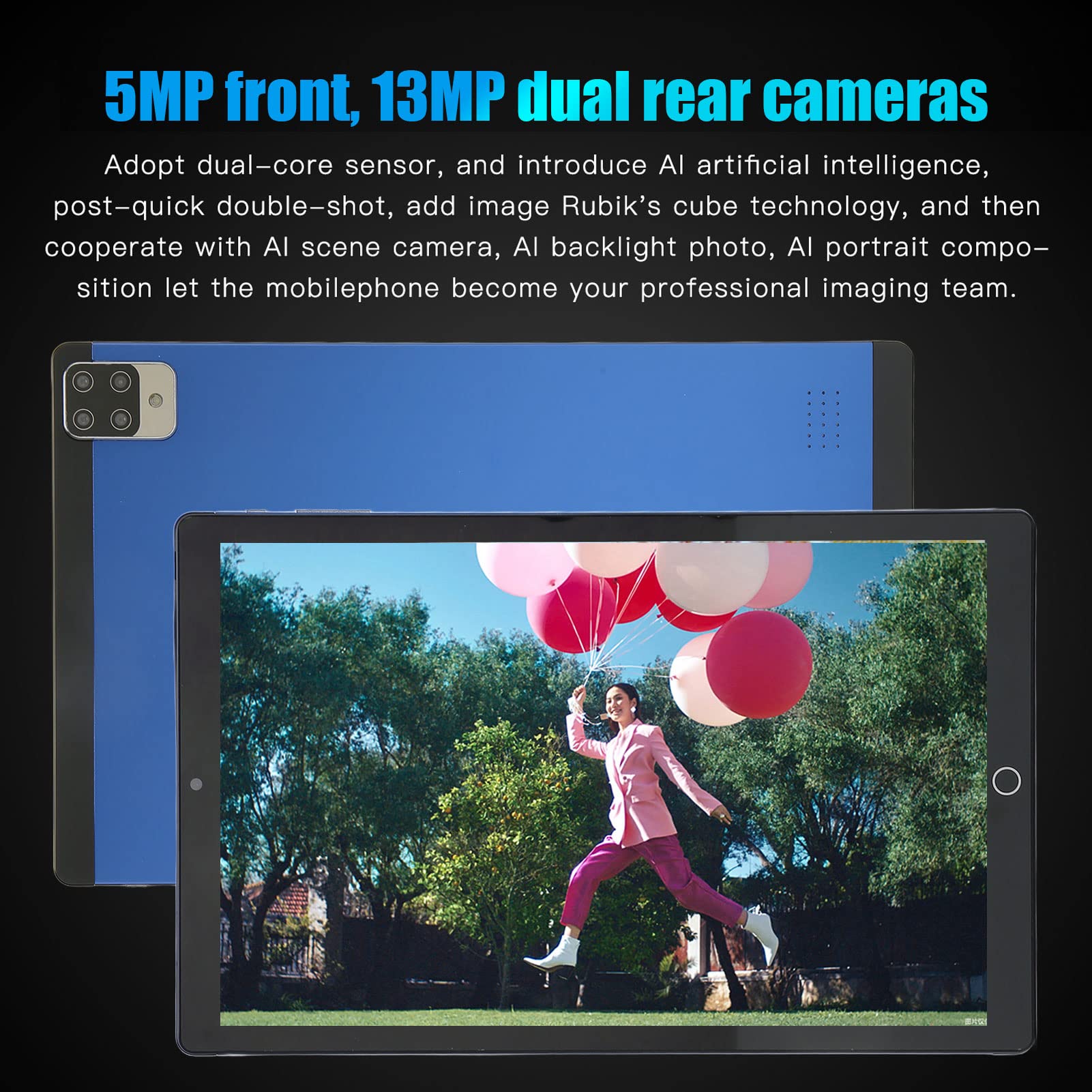 Zopsc 10.1in IPS Tablet for Android11 2.4 5G WiFi Talkable Smart Tablet 6 128GB 5 13MP MT6753 Octa Core GPS Support 3 Card Slot 1920 1080 6000mAh. Blue