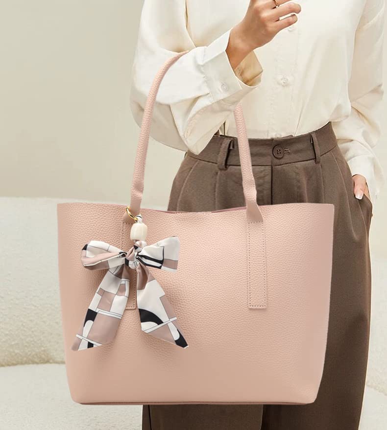 Soft Pebbled Faux Leather Tote Shoulder Bag with Bowknot Large Capacity Satchel Handbag Purse