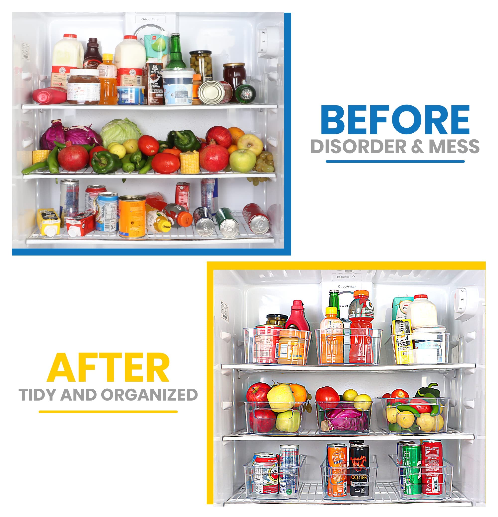 Utopia Home Set of 11 Organizers-8 Pantry Organizers (4 Large & 4 Small Drawers) & 3 Stackable Tea Bag Organizer Box with Clear Top Lids - Plastic Storage Racks for Freezers, Kitchen and Cabinets
