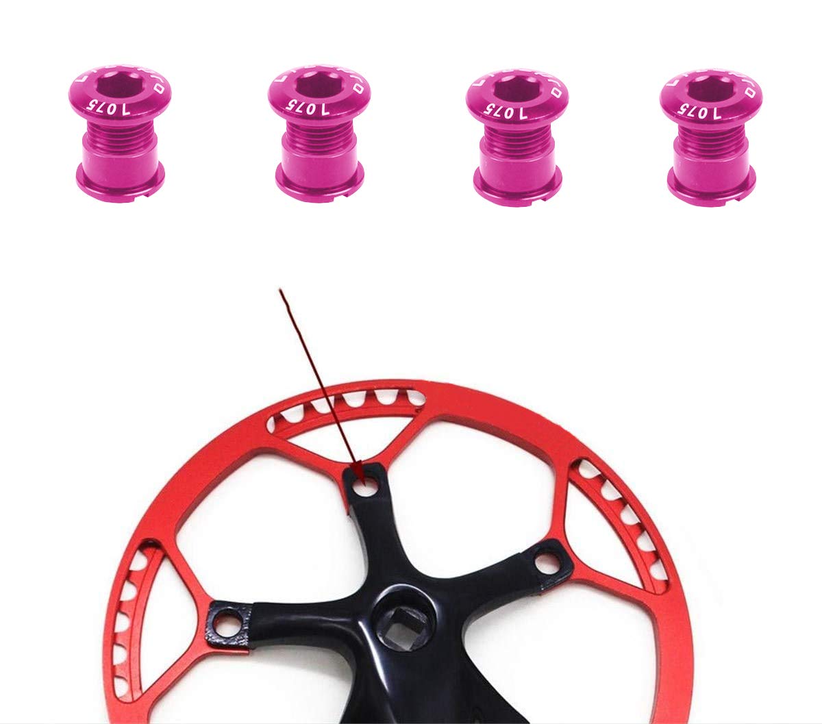 RANOKI Single Chainring Bolts 5 Pack 7075 Aluminum Alloy Chainring Bolts for Mountain Bike BMX Road Bicycle, MTB (Pink)
