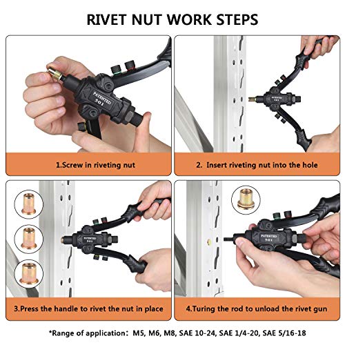 Paick Rivet Nut Tool, Heavy Duty Blind Riveting Tools Setting System, Reaming Tool, w/ 6 Metric & SAE Mandrels