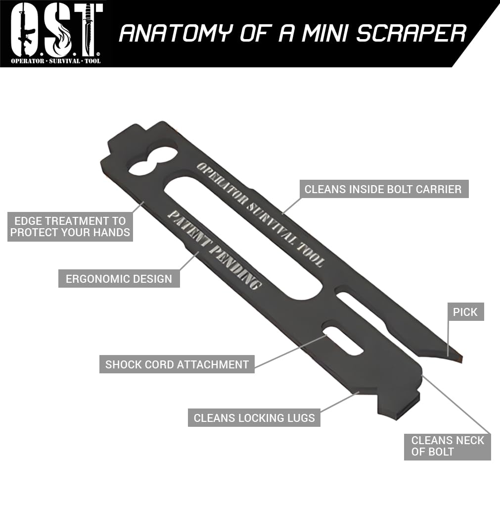 OST MINI CLEANING CARBON SCRAPER TOOL - Modern Sporting Gun Cleaning Tool - Carbon Remover for Guns Cleaning Kit Accessories Emergency Cleaning Tools - Compact Cleaner w/Shock Cord Attachment
