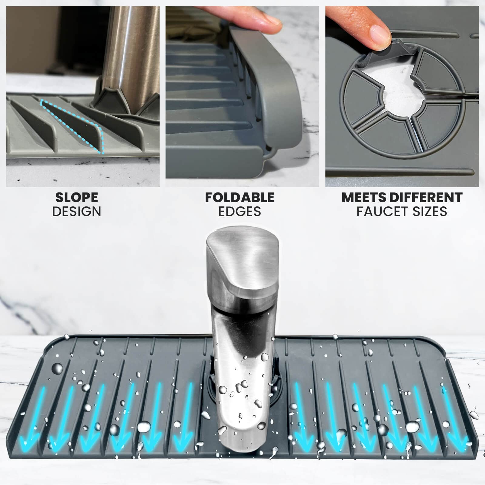 Sponge Holder for Kitchen Sink | Upgraded 5 Degree Slope | 14.6 x 5.5 in | Silicone Faucet Mat | Splash Guard | Faucet Drip Catcher Tray | Dish Sponge Holder | Accessories Gadgets and Protectors