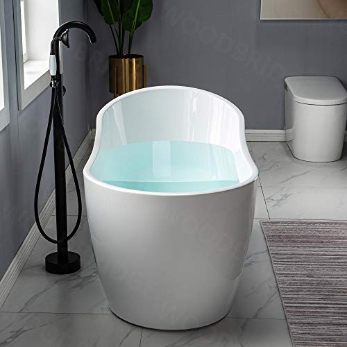 WOODBRIDGE 59" Acrylic Freestanding Bathtub Contemporary Soaking White Tub with Matte Black Overflow and Drain,B1530 -MB-Drain &O