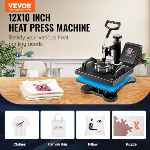VEVOR Heat Press, Clamshell 12x10in Sublimation Transfer Printer, Digital Precise LCD Control Printing, Vinyl Heat Press for T-Shirts Bags Garments Mats Puzzles, 650W