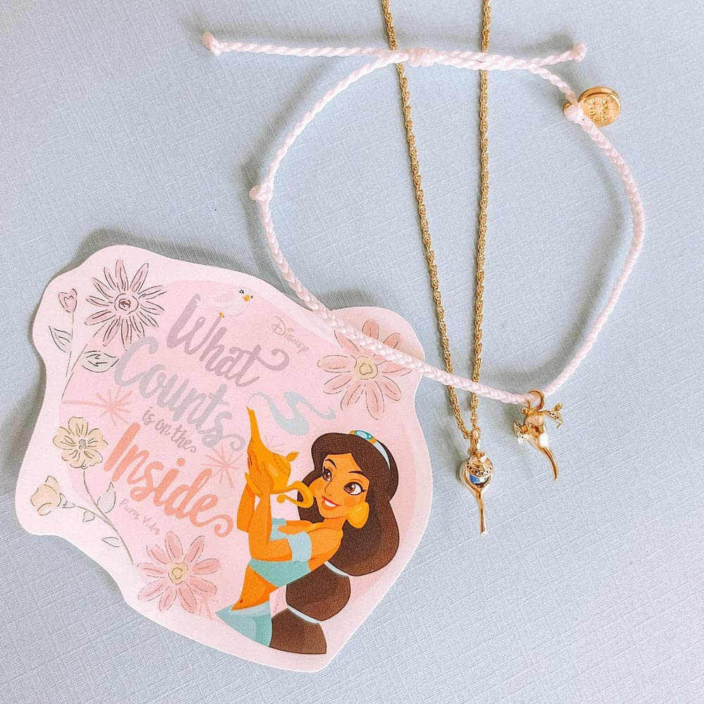 Pura Vida 20" Gold-Plated Disney Genie Lamp Necklace w/Opal Stone - Adjustable Chain, Brass Base - 2" Extender