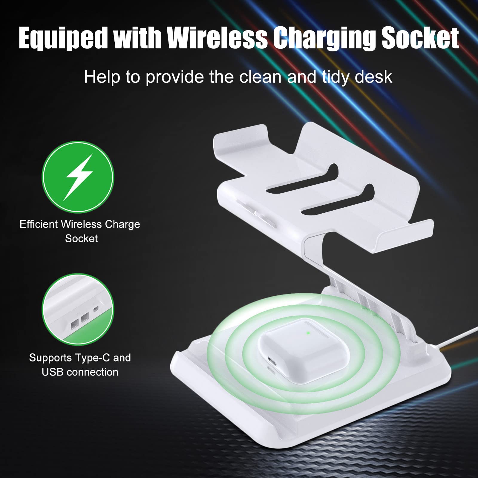 VR Stand 3 in 1 Multi-Function Display Charging Dock and Organizer for Oculus Quest 1/2 Oculus Rift S, Oculus Rift Meta Quest Pro with Wireless Charger for Airpods and Mobiles
