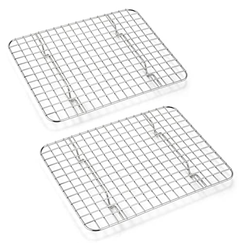 Small Baking Cooling Rack Set of 2, E-far Stainless Steel Toaster Oven Rack for Cooking Roasting Grilling Meat, 8.6” x 6.2” Metal Bakeable Wire Rack for Cookie Cake Bacon - Dishwasher Safe