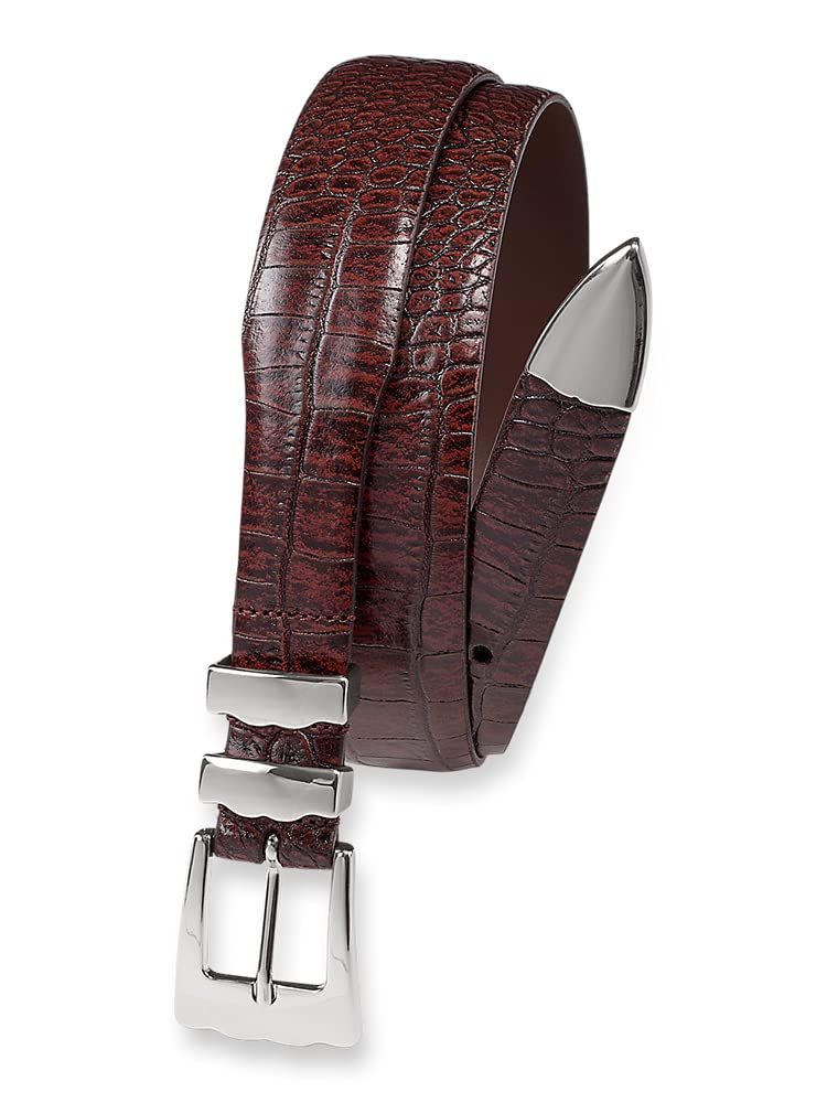 Paul Fredrick Men's Crocodile Embossed Belt with Metal Keeper Tip Cordovan 40 BA1006D