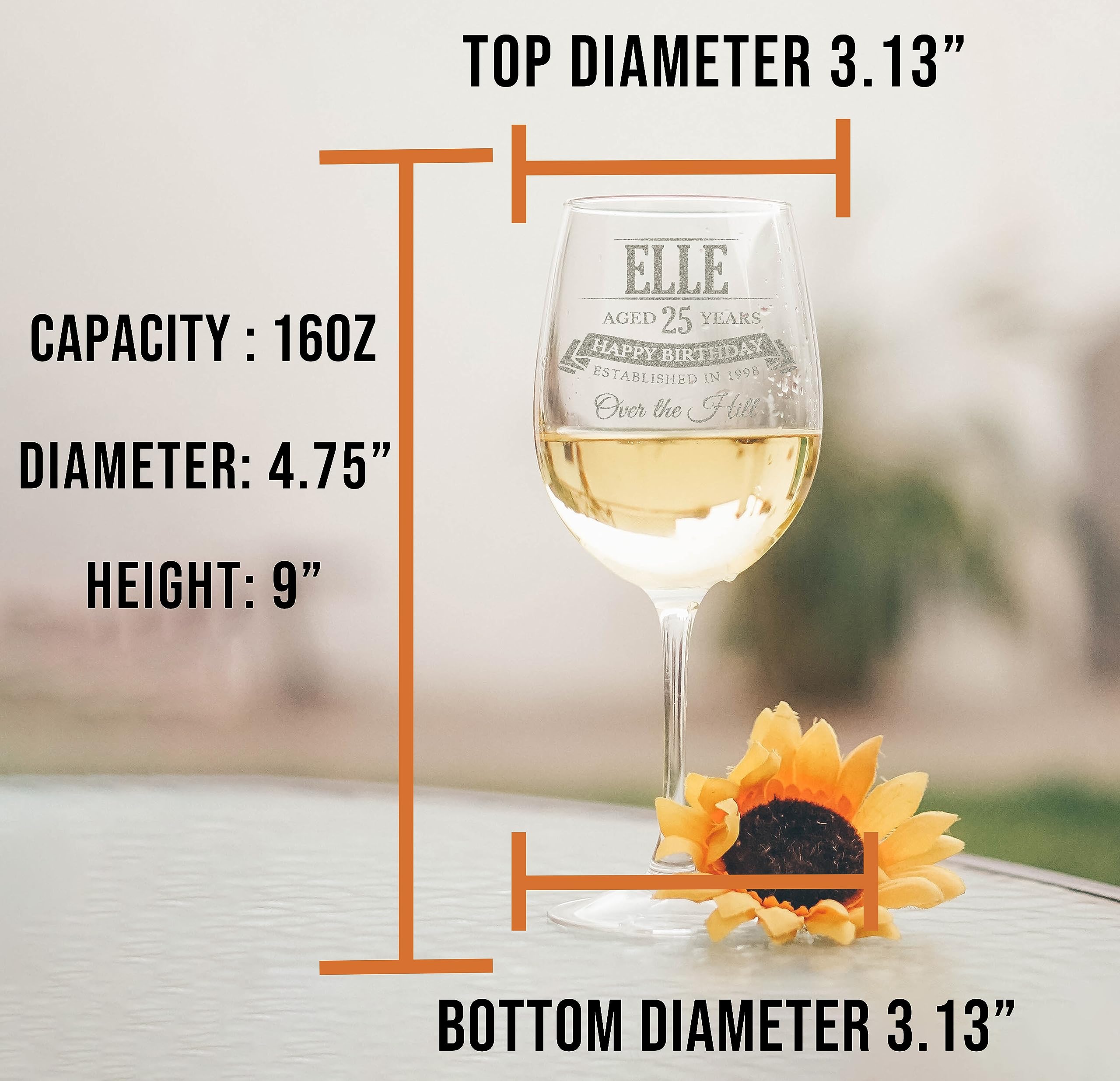 Personalized Etched 16oz Stemmed Wine Glass, Happy Birthday Gifts for Women, Customized Engraved Wine Gift Ideas for 40th Birthday, Unique Custom Gifts for Mom Sister Bday, Regalos CumpleaƱos, Chloe