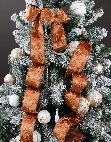 MAYREEL Copper Crushed Velvet Ribbon Wired 2.5" x 10 Yards Christmas Wired Edge Ribbon Copper Christmas Decorations Copper Ribbon for Gift Wrapping Wreath Tree Topper Bow Making Crafts