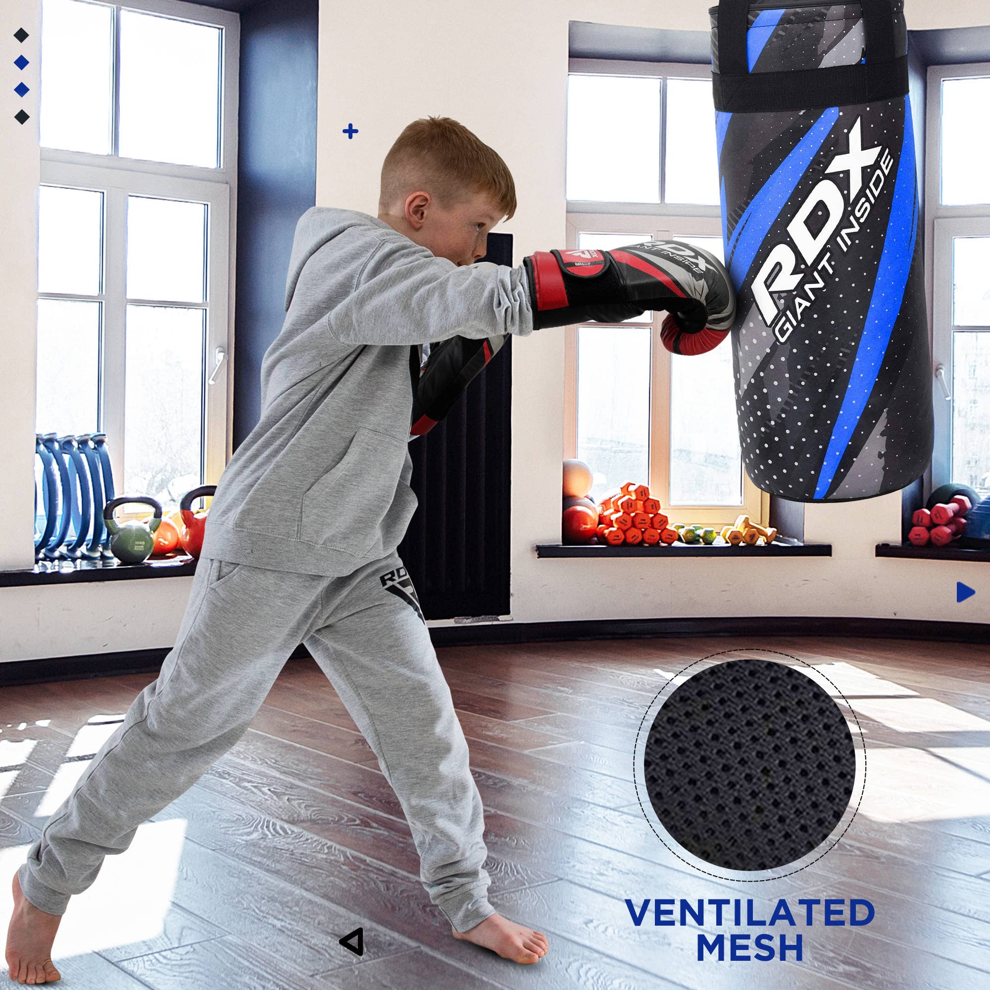 RDX Kids Punching Bag 2FT with Punch Gloves, Heavy Filled Boxing Set, Non Tear Maya Hide Leather Junior Hanging Bag, Kickboxing MMA Grappling Muay Thai Taekwondo Karate BJJ Workout Training
