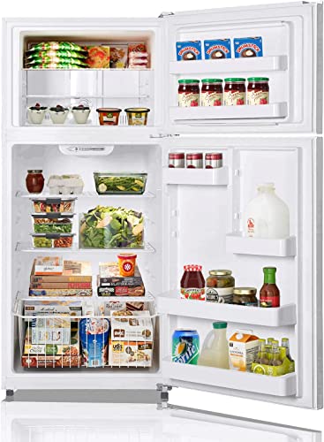 SMETA 18 Cu. Ft Refrigerator for Kitchen Full Size Top Freezer Top Mount Fridge 30" Frost Free, Apartment Garage Ready Refrigerators Double Door with LED light 66 inch tall, White