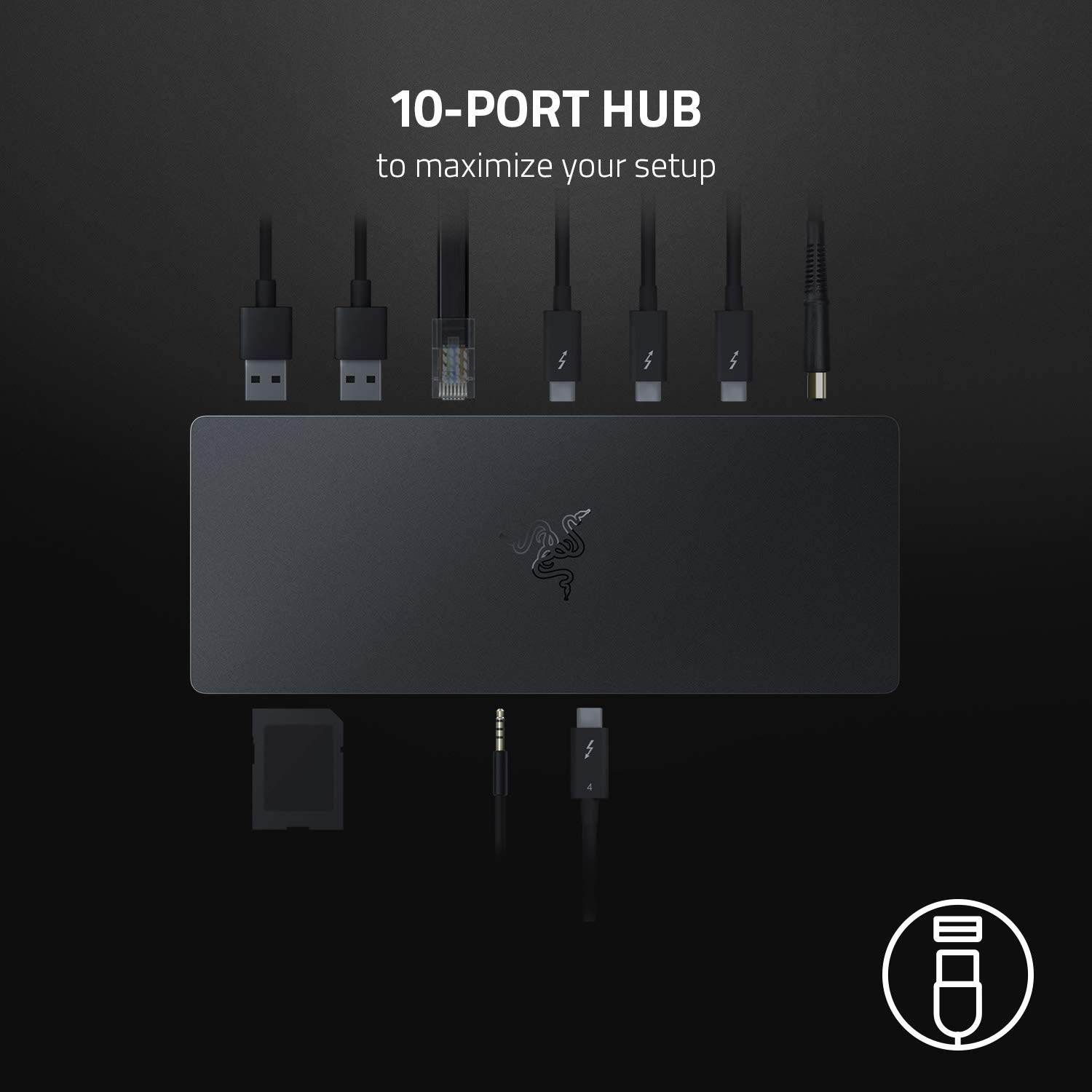 Razer Thunderbolt 4 Dock: 10 Ports in 1 - Dual 4K or Single 8K Video Output - USB A and C Hub, 2.5 GbE Thunderbolt 3, Mac, and PC Compatible - Thunderbolt 4 Certified - Passthrough Charging - Chroma