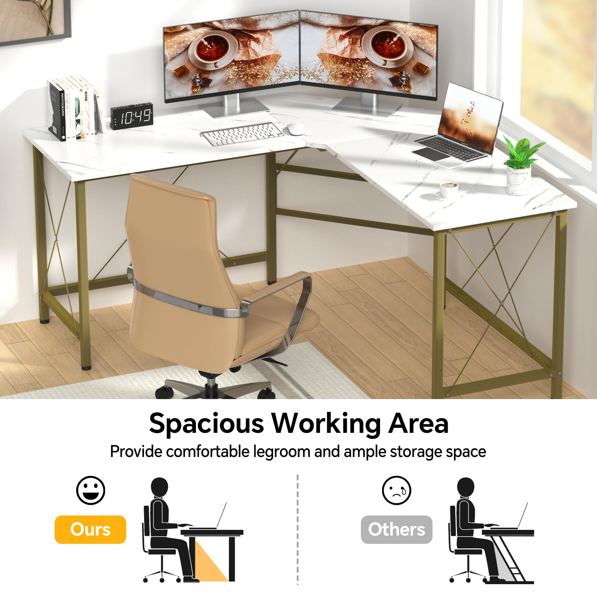 Mr IRONSTONE L Shaped Desk, 59" Computer Gaming Desk, Corner Desk for Home Office Desks, Modern Computer Writing Desk with Large Desktops, Easy to Assemble & Space-Saving Desk - Marble White