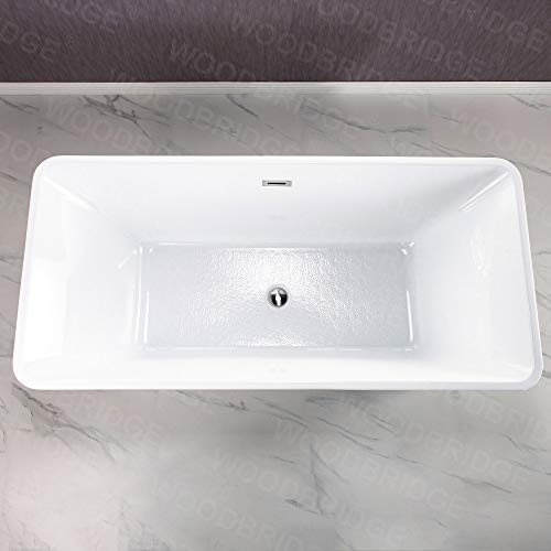 WOODBRIDGE 67" Acrylic Freestanding Bathtub Contemporary Soaking White Tub with Chrome Overflow and Drain,BTS1609 -C-Drain &O
